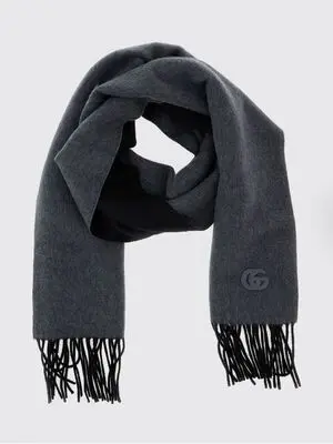 Gucci 100% Cashmere Scarf With Gg Monogram And Fringed Edges - Gray