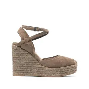 Brunello Cucinelli Suede Wedge Sandals - Brown