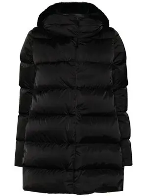 Herno A-shape Down Jacket In Satin And Lady Alternative Fur - Black