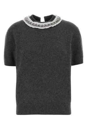 Prada Wool Blend Short Sleeve Sweater - Gray