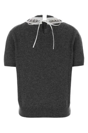 Prada Wool Blend Short Sleeve Sweater - Gray