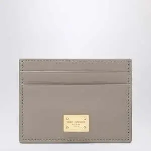 Dolce & Gabbana Taupe Leather Card Holder With Logo Plaque - Cream
