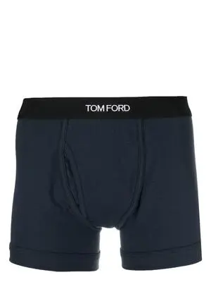 TOM FORD Tom Ford Men Logo-Waistband Cotton Boxer Briefs Blue