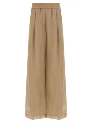 Brunello Cucinelli Wide Leg Cotton Organza Track Pants - Cream