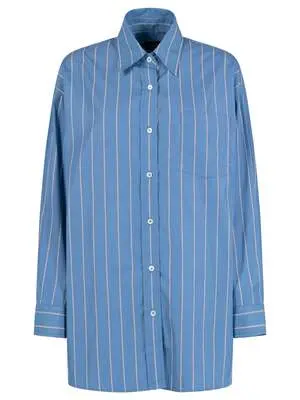 A.p.c. Striped Cotton Shirt With Side Slits - Blue