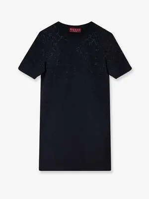 Gucci Short Wool Dress With Gg Crystals - Multicolor
