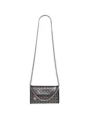 Stella McCartney Falabella Wallet With Chain In Alter Mat, Featuring Studs And Eyelets - Black
