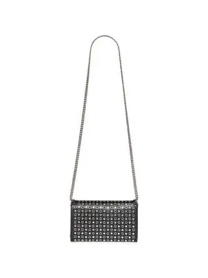 Stella McCartney Falabella Wallet With Chain In Alter Mat, Featuring Studs And Eyelets - Black