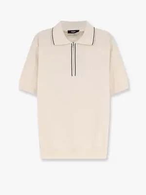 Fendi Cotton And Silk Polo Shirt With Ff Embroidery - Multicolor