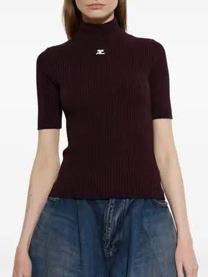 COURREGES Short-sleeved Ribbed Sweater - Red