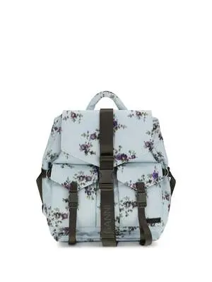 GANNI Re-tech Nylon Backpack With Floral Pattern - Blue