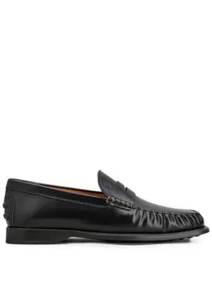 TOD'S Gathered Penny Loafers With Rubber Sole - Black