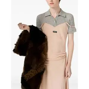 Miu Miu Draped Marocain Crepe And Ribbed Jersey Day Dress - Pink