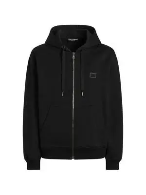 Dolce & Gabbana Cotton Hoodie With Logo Plaque - Black