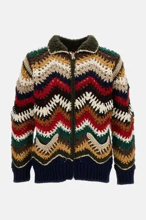Sacai Mix Crochet Knit Zip Sweater - Multicolor