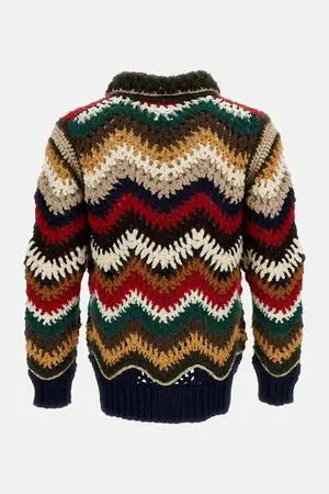 Sacai Mix Crochet Knit Zip Sweater - Multicolor