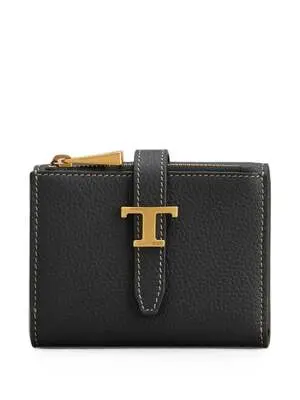 TOD'S Tri-fold Leather Wallet With Strap And Mini T Timeless Accessory - Black