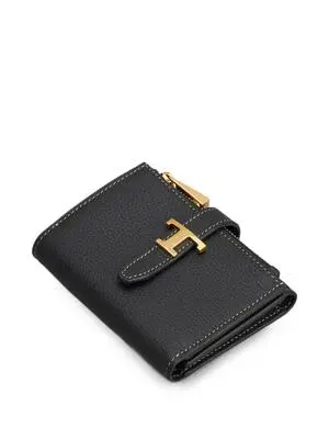 TOD'S Tri-fold Leather Wallet With Strap And Mini T Timeless Accessory - Black