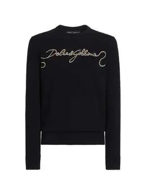 Dolce & Gabbana Embroidered Plain-knit Sweater
