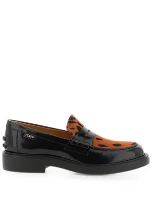 TOD'S Leather Loafers With Animal-print Panel - Black