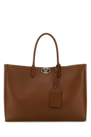 Valentino Garavani Leather Vlogo Shopping Bag - Brown