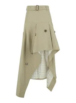 Burberry Cotton Asymmetrical Skirt With Check Lining - Multicolor