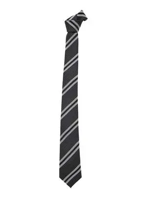 Saint Laurent Saint Laurent Men Black And White Tie With All-Over Stripe Motif In Silk For Men Multicolor