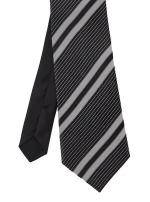 Saint Laurent Black And White Tie With All-over Stripe Motif In Silk For - Multicolor