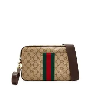 Gucci Canvas Shoulder Bag With Web Detail - Cream