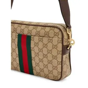Gucci Canvas Shoulder Bag With Web Detail - Cream