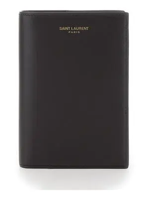 Saint Laurent Brown Bicolor Document Holder With Logo Lettering On The Front In Leather For
