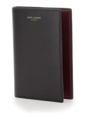 Saint Laurent Brown Bicolor Document Holder With Logo Lettering On The Front In Leather For