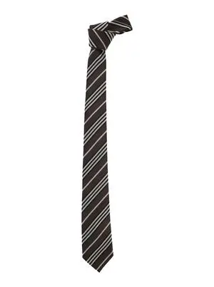 Saint Laurent Brown Tie With All-over Stripe Motif In Silk For - Multicolor