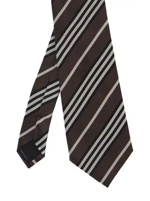 Saint Laurent Brown Tie With All-over Stripe Motif In Silk For - Multicolor