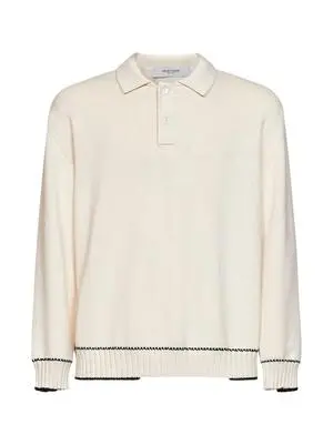 GOLDEN GOOSE White Cotton Knit Polo Shirt With Print - Multicolor