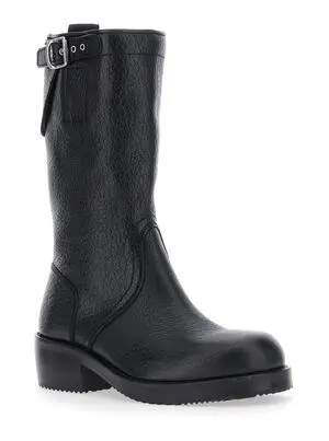 Dries Van Noten Black Boots With Decorative Buckle And Low Heel In Leather For - Multicolor