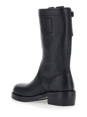 Dries Van Noten Black Boots With Decorative Buckle And Low Heel In Leather For - Multicolor