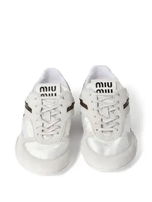 Miu Miu Technical Fabric And Suede Sneakers - White