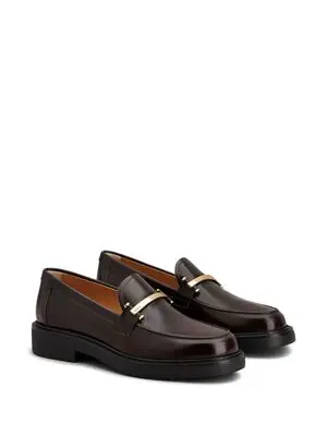 TOD'S Leather Loafers With Metal Bar - Red