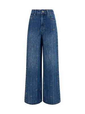 SELF-PORTRAIT Crystal-striped Denim Trousers - Blue