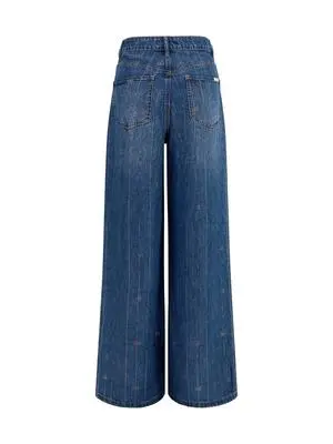 SELF-PORTRAIT Crystal-striped Denim Trousers - Blue