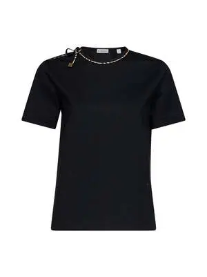 Burberry Black Cotton T-shirt With Check Ties - Multicolor
