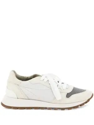 Brunello Cucinelli Suede And Techno Fabric Runners With Precious Toe - White
