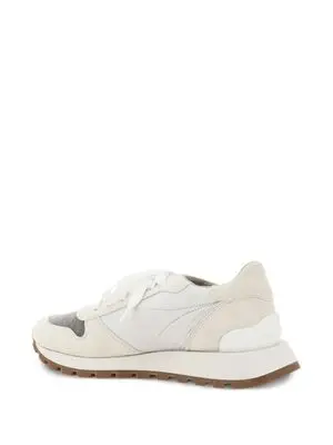 Brunello Cucinelli Suede And Techno Fabric Runners With Precious Toe