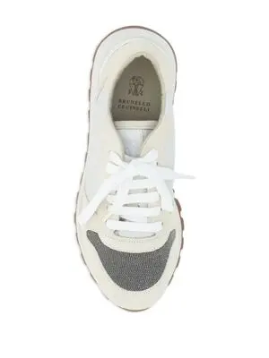 Brunello Cucinelli Suede And Techno Fabric Runners With Precious Toe