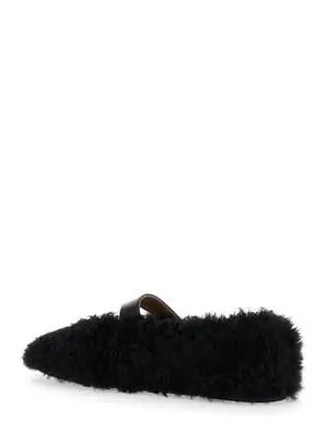 FERRAGAMO Black Ballerinas With Shearling Design And Buckle In Leather - Multicolor