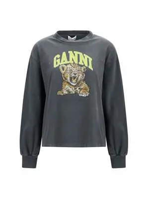 GANNI Long-sleeve Tiger-print T-shirt - Gray