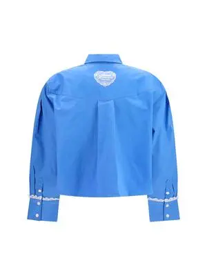 GANNI Cotton Shirt With Lace Details - Blue