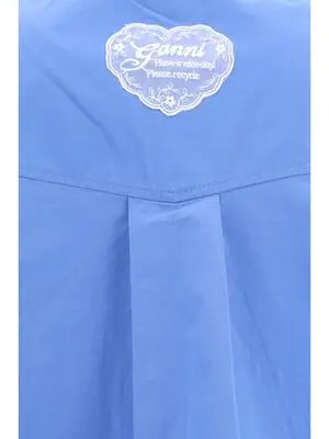 GANNI Cotton Shirt With Lace Details - Blue