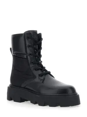 Moncler Aurea' Black Ankle Boots With Slip-on Design And Logo Lettering On The Side In Leather For - Multicolor